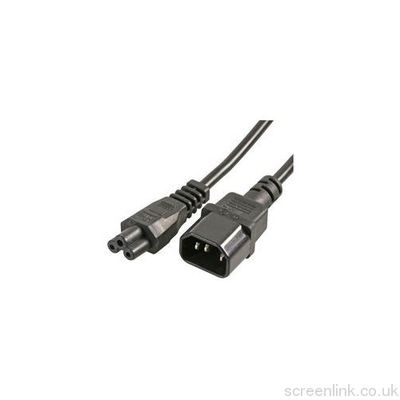 Short 0.5m Black Mains Adaptor Lead IEC C14 Socket Cloverleaf IEC C5 ...