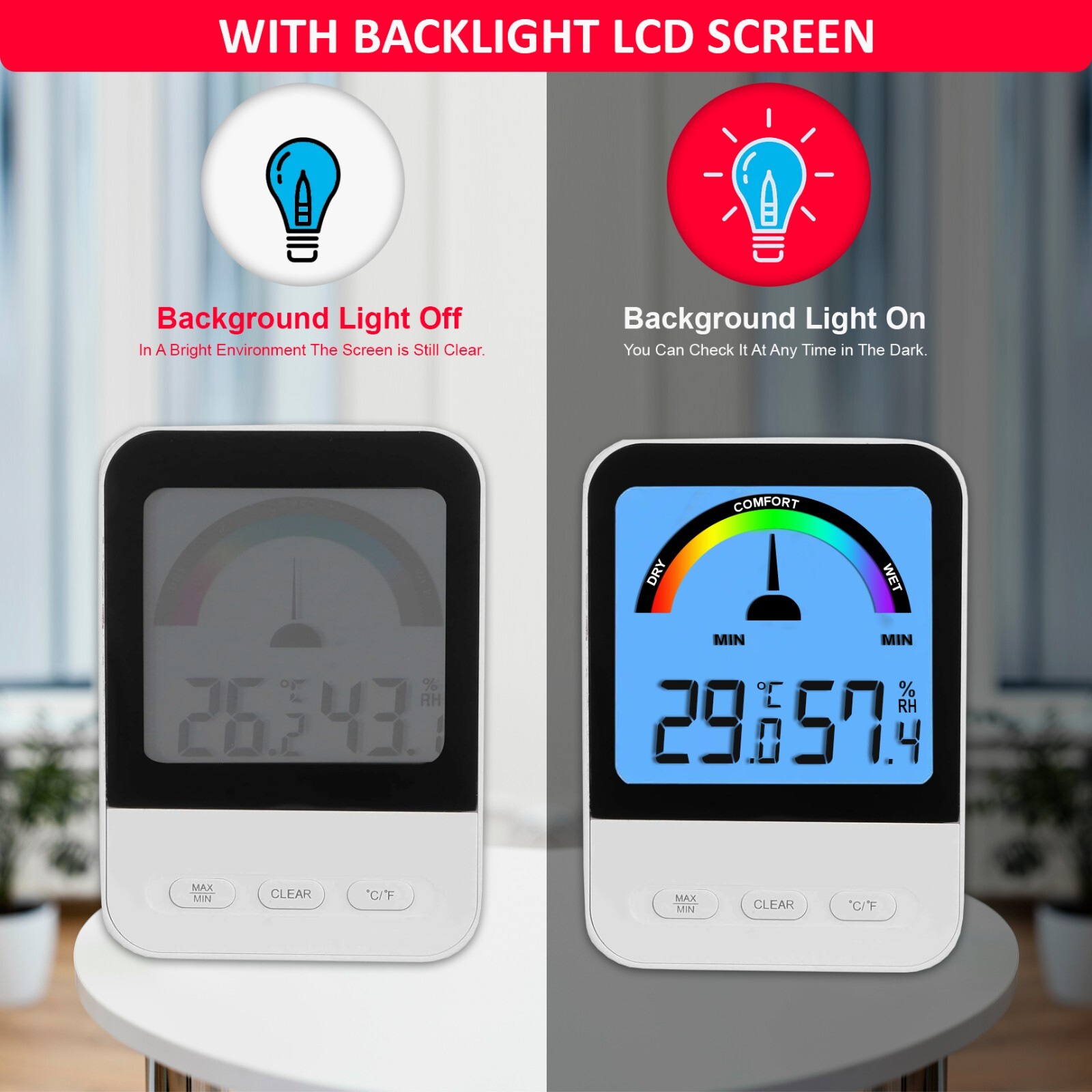 Temperature Backlight Hygrometer Humidity Meter Digital Thermometer ...