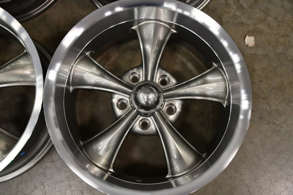 Set 4 18" Ridler 695 18x8 Grey w Machined Lip 5x4.5 Wheels 0mm Rim For ...