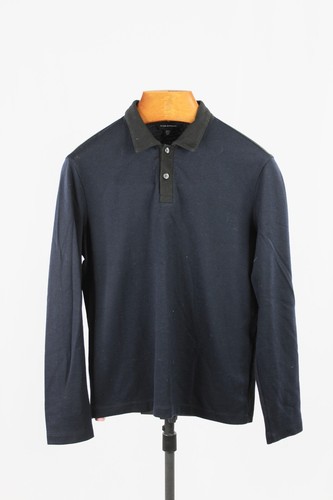 CLUB MONACO Navy Black Colorblock Jersey Long Sleeve Polo Shirt, Size S ...