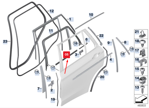 Neuf BMW X5 F15 Türkanaldichtung Arrière Gauche Intérieur 51227289641 ...
