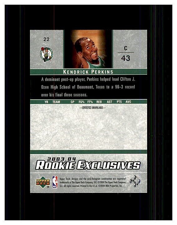 2003-04 Upper Deck Rookie Exclusive Basketball Card #22 Kendrick ...