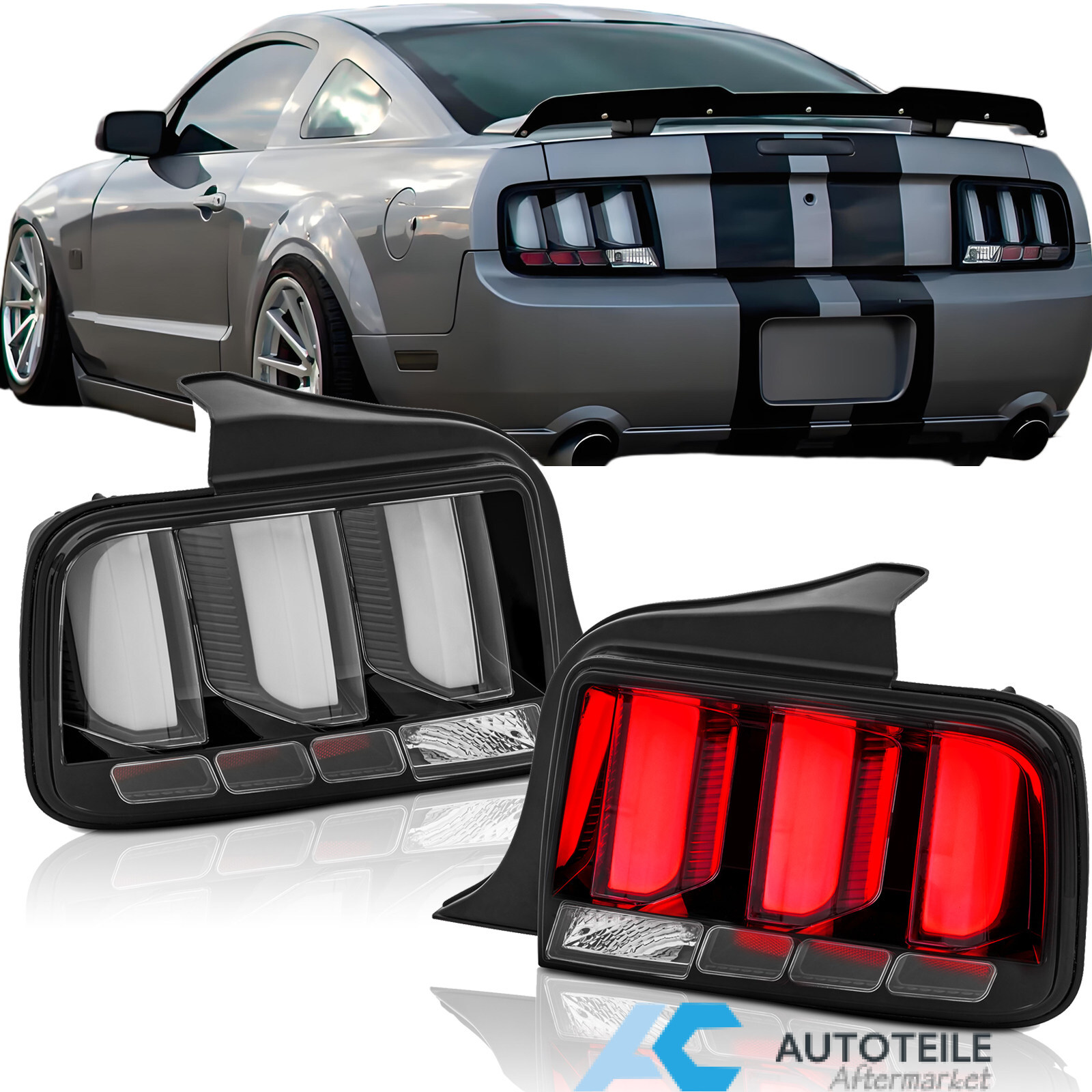 For 2005-2009 Ford Mustang LED Tail Lights Rear Brake Lamps Black ...