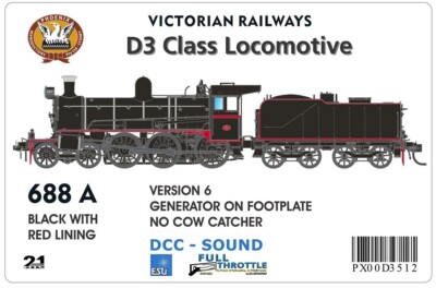 SDS Models VR D3 Locomotive #688, Black with Red lining, DCC/Sound ...