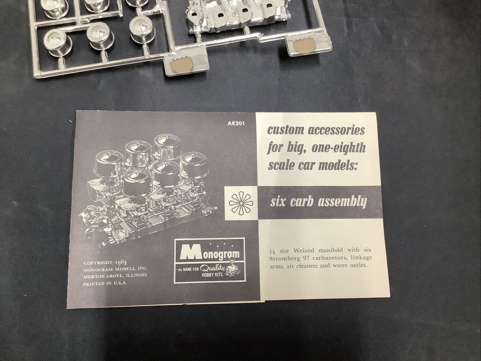 1963 Monogram Big T Hot Rod Custom 6 Carb Assembly Model Kit Accessory ...