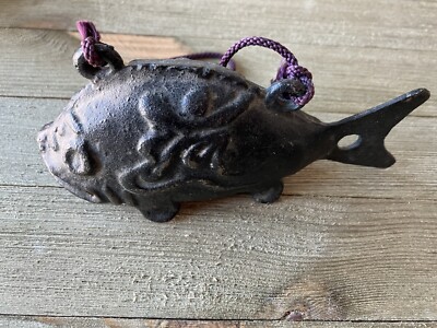 Vintage Buddhist Fish Bell Decor Cast Iron Spritiual Practice Sanskrit ...