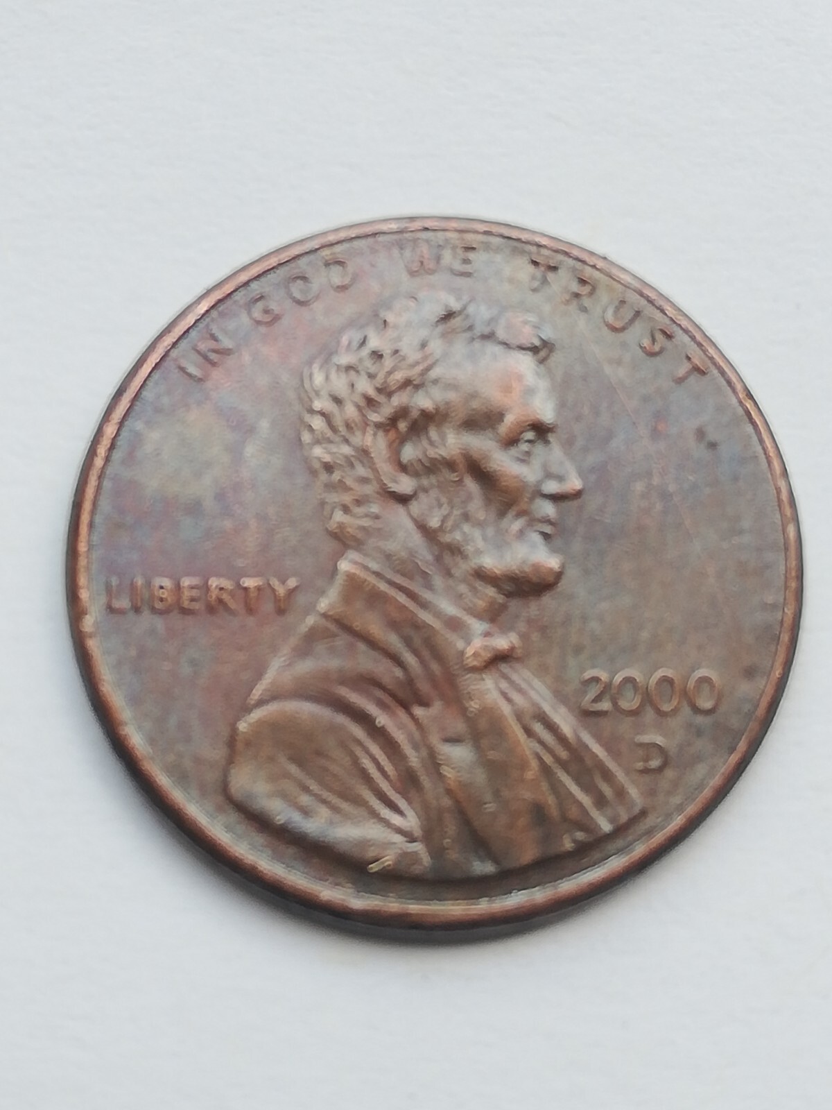 2000 Lincoln Penny D Mint Mark Close AM Very Nice Blue Toning. | eBay