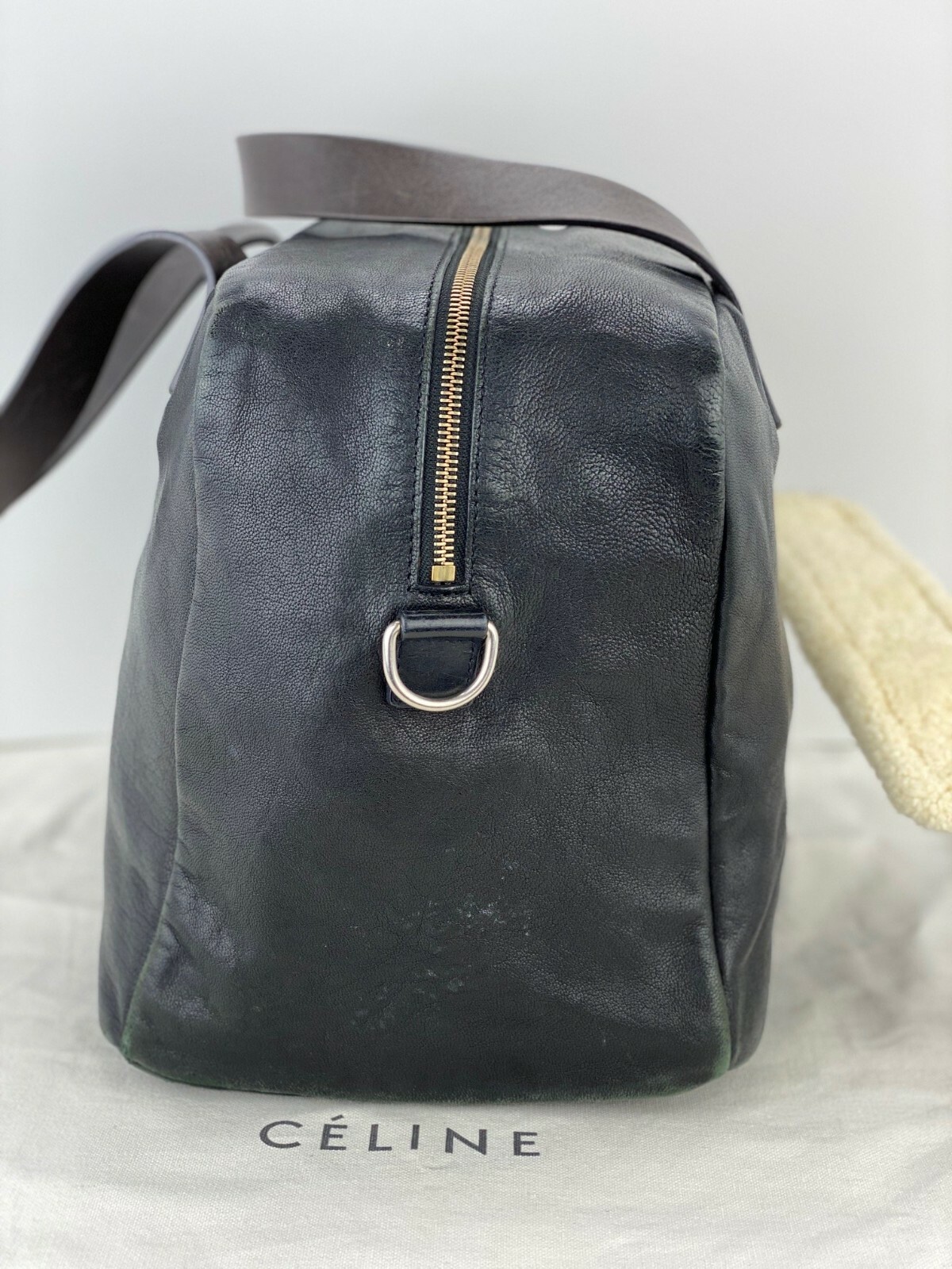 Celine Briefcase Black Leather Shearling Strap Messenger Travel Bag Vintage Bag | eBay