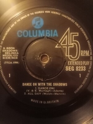 THE SHADOWS DANCE ON WITH THE SHADOWS UK 1963 COLUMBIA 7" EP SEG 8233 ...