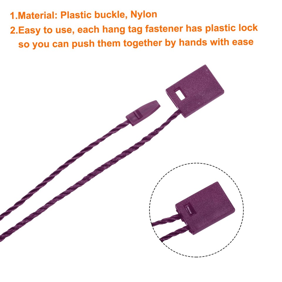 140Pcs Nylon Hang Tag String 6.7" Snap Lock Pins Loop Price Tag Purple ...