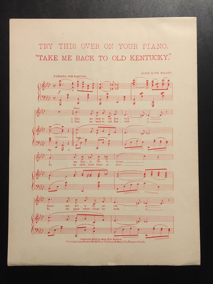1910 Down In The Little Mossy Dell Sheet Music – Thomasville, Georgia ...