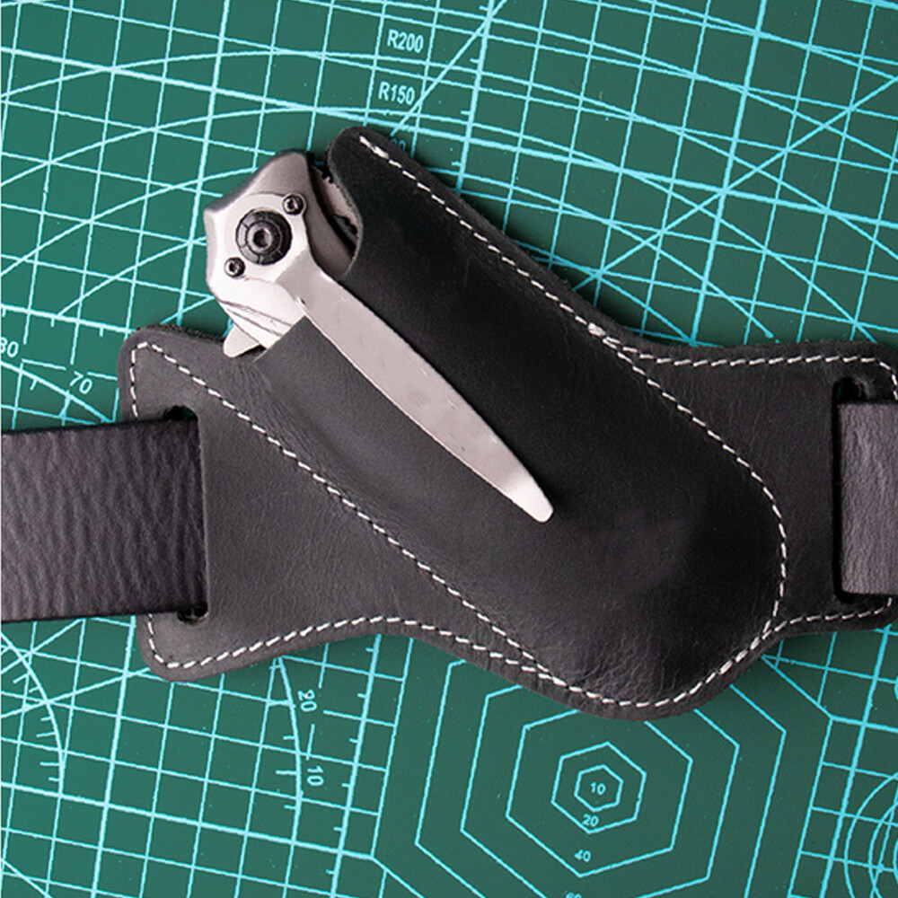 Saddle Belt Sheath for folding Pocket Knife Slots Opening Trapper Brown ...