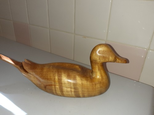 Rod Lindquist Myrtle Wood Hand Carved Pintail Duck Figurine, Signed 9 ...