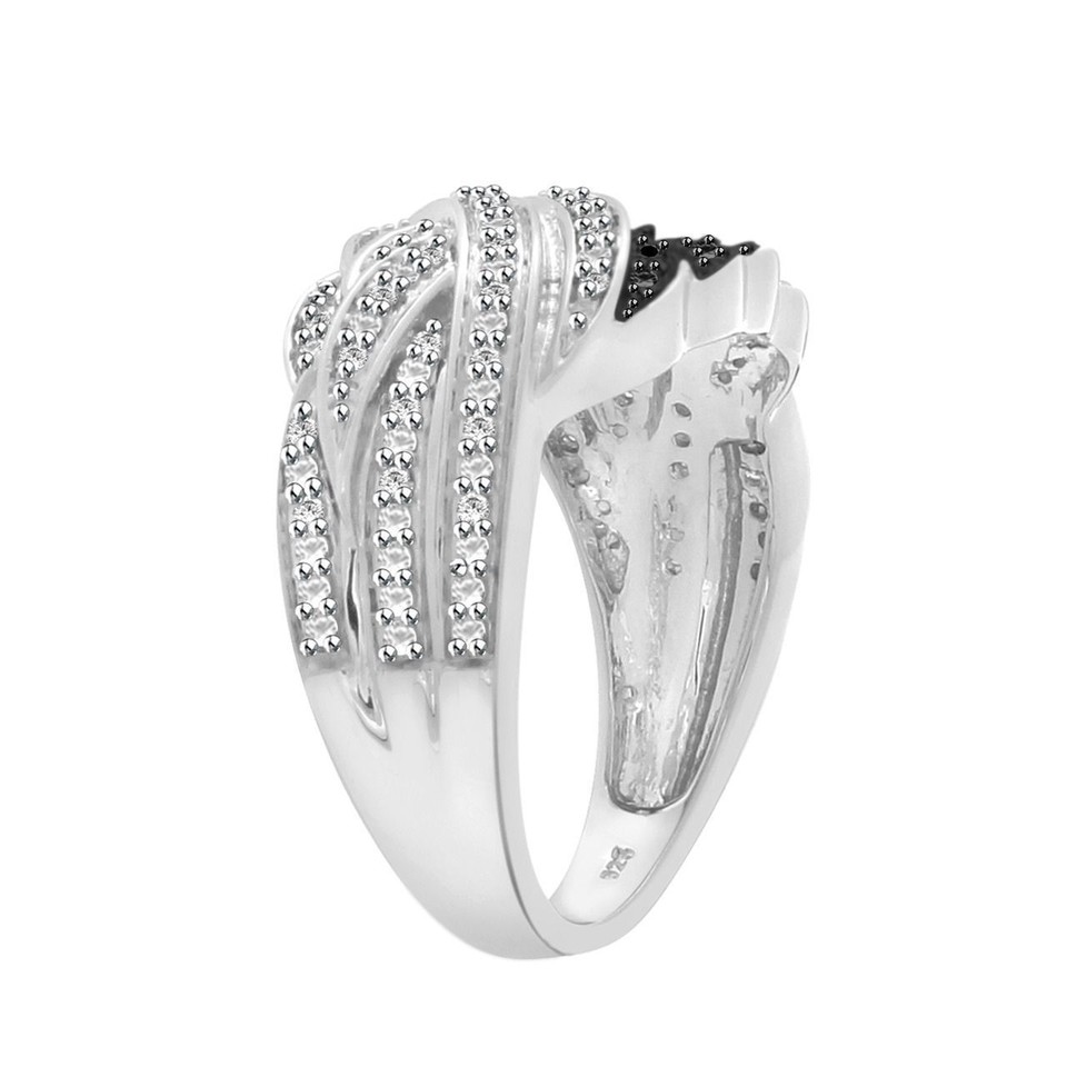 1/7ct Real Black & White Diamond Angel Wing Ring 925 Sterling Silver ...