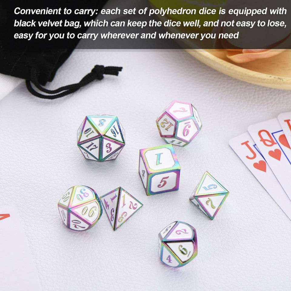 Metal Dice Set Polyhedral Metal Dice Zinc Alloy Enamel for RPG Game ...