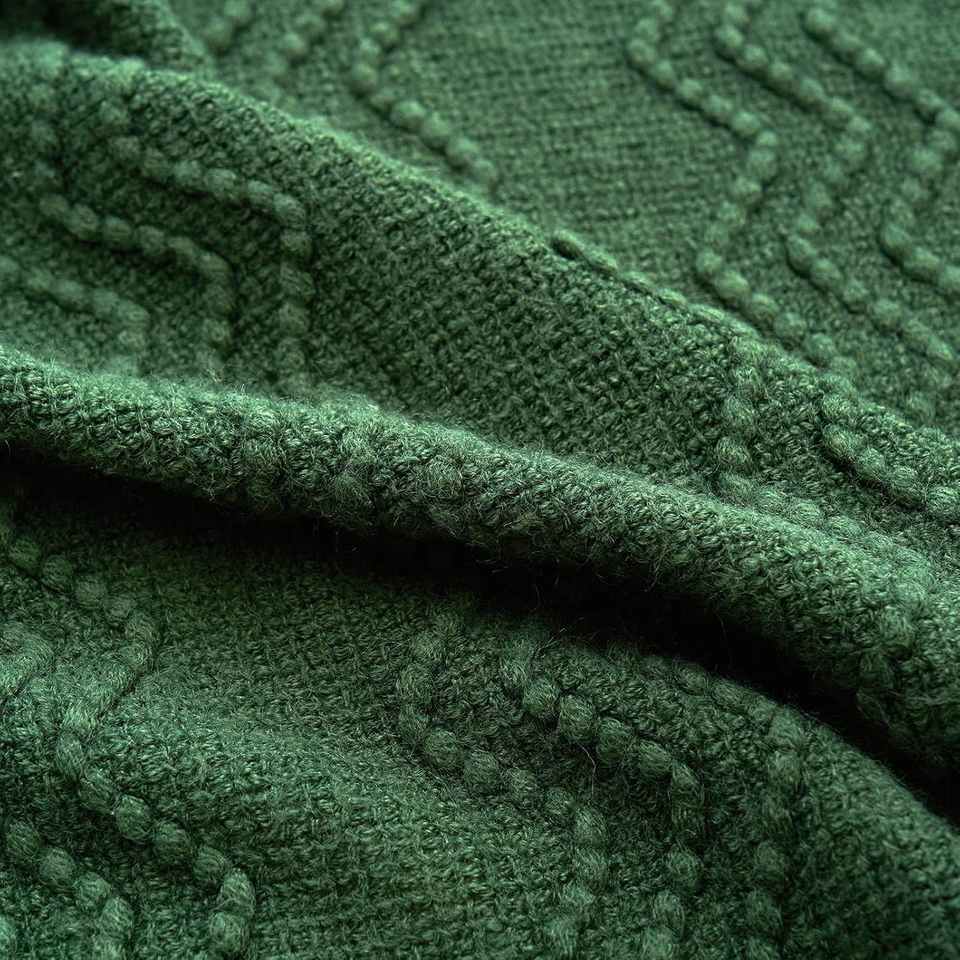 Dark Green Knitted Throw Blanket for Couch Textured Emerald Green Knit ...
