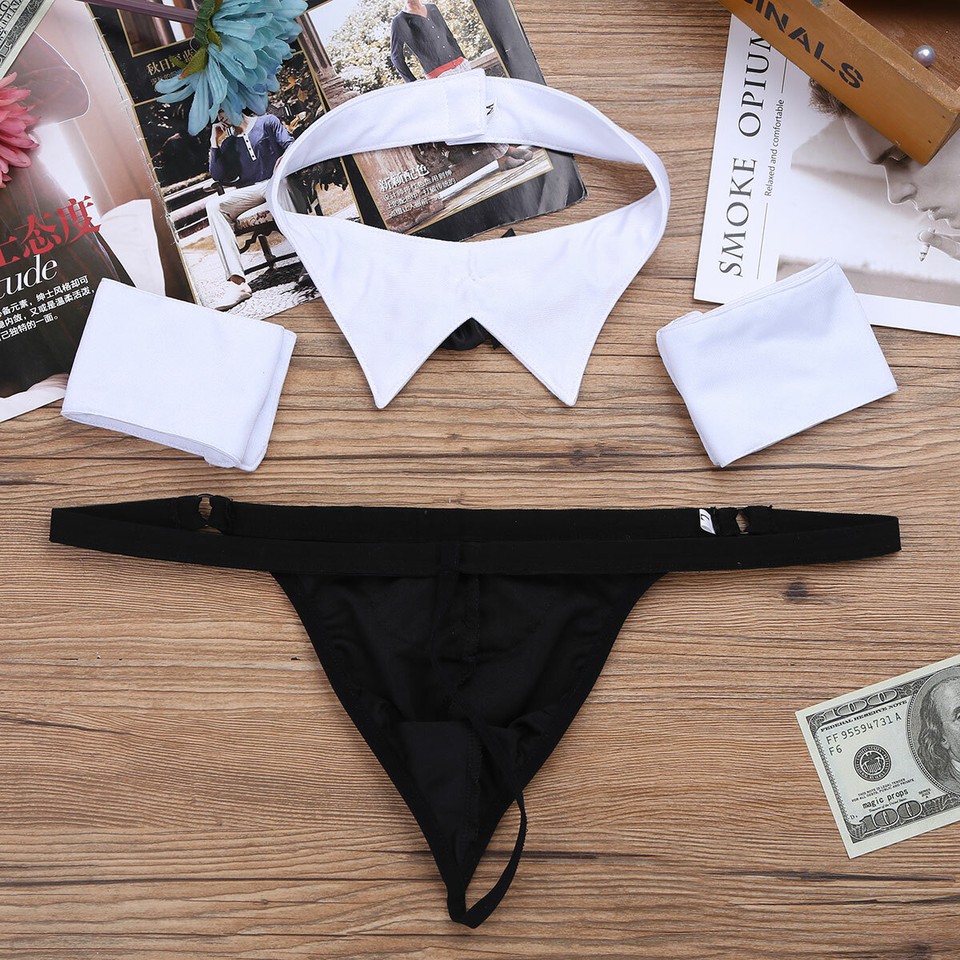 Sexy Mens Waiter Cosplay Lingerie Set Tuxedo G-string Collar Outfits AU ...