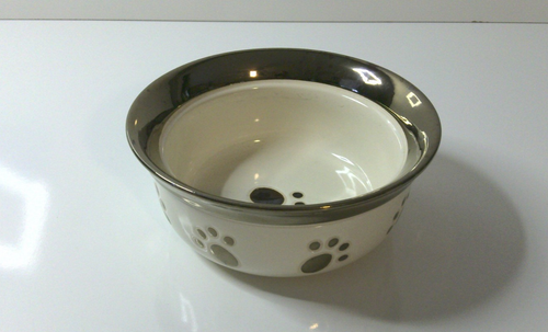 Metallic Paws Ceramic Dog Food Water Pet Bowl Dish 6" Round 2-Tone Paw ...
