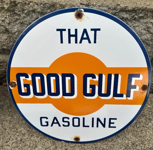 VINTAGE GULF GASOLINE PORCELAIN SIGN GENERAL STORE GAS STATION MOTOR ...