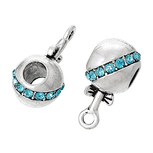 Blue Baby Rattle w/ Bow and Created Crystals Charm Bead | eBay