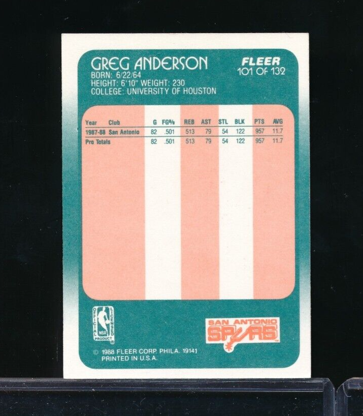 1988-89 Fleer #101 Greg Anderson rc signed auto autograph crisp blue ...