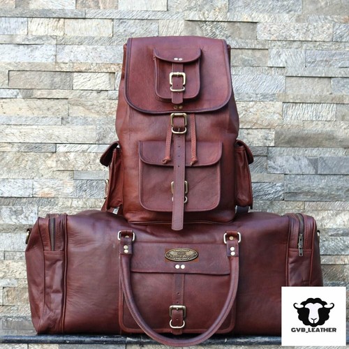 Combo Leather Bag Gym Travel Luggage Duffel Weekend Overnight Backpack ...