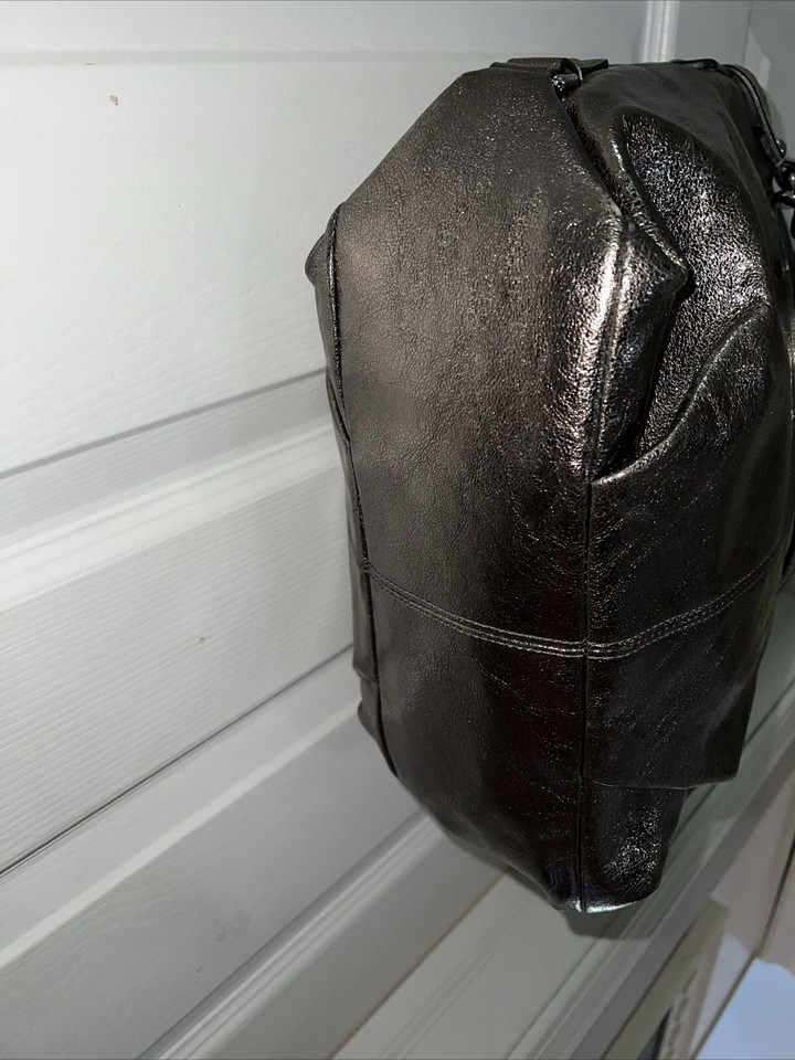 COACH Brooke Handbag Leather Pewter Silver Metallic Hobo Bag Purse ...