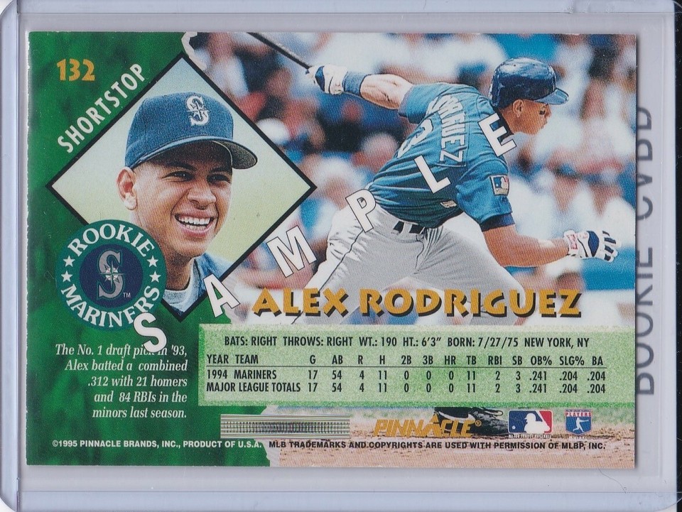 ALEX RODRIGUEZ ROOKIE CARD Pinnacle RARE SAMPLE RC Seattle M's Yankees ...