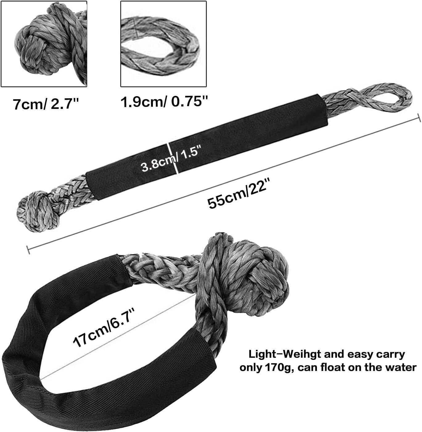 Double Soft Synthetic Shackle Recovery Kit 22" 45000LBS Breaking ...