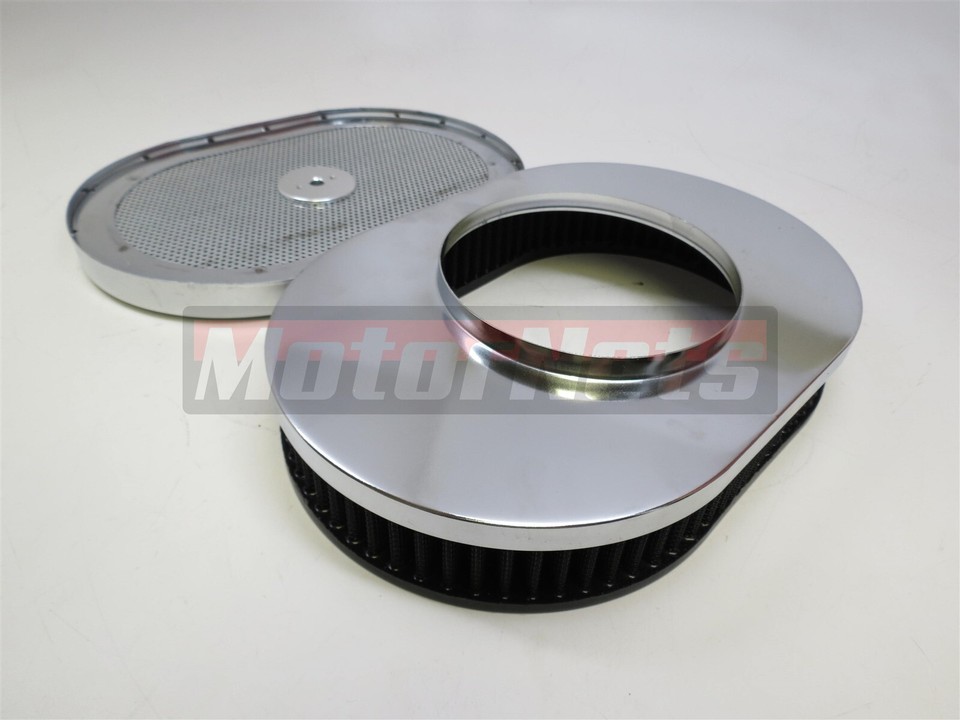 Black 12"x2 Oval Super flow Thru Air Cleaner Washable SBC BBC Chevy ...
