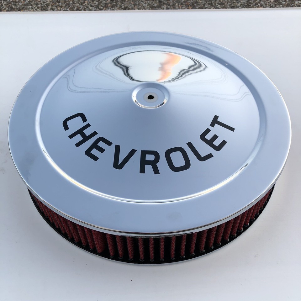 Chevrolet Chrome Air Cleaner BLACK Logo 14x3 RED WASHABLE FILTER NEW | eBay