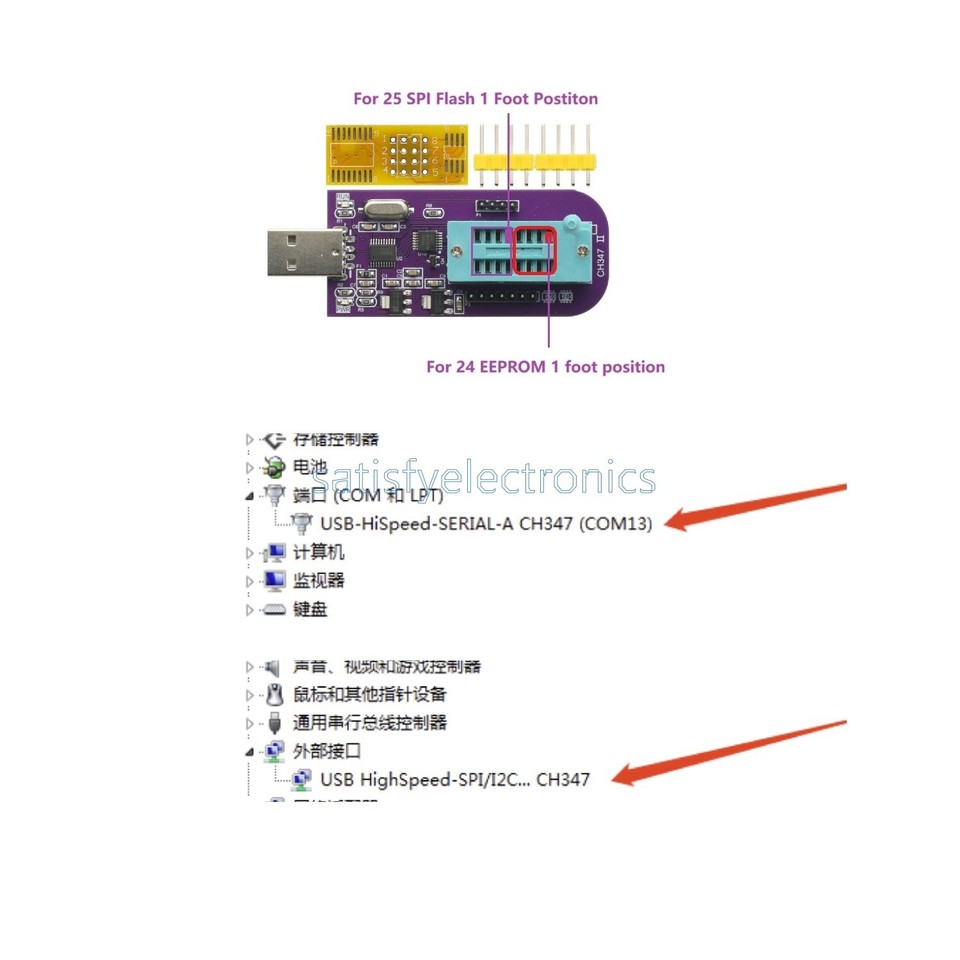 CH347 high-speed programmer module 24 EEPROM 25 SPI FALSH supports TTL ...