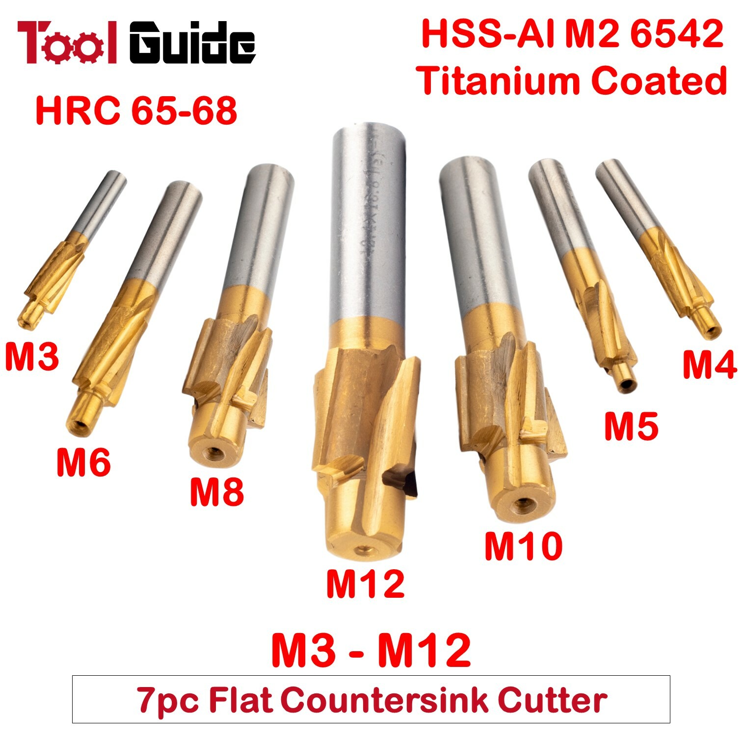 7PC M3-M12 HSS M2 Counterbore Countersink, Deburring Chamfering Milling ...