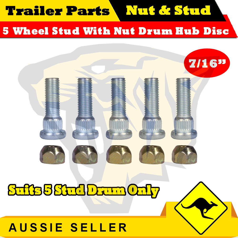 5 pcs - 7/16" Wheel Stud & Nut HT HQ Stud Pattern Hub Drum Lazy Disc trailer hub | eBay UK