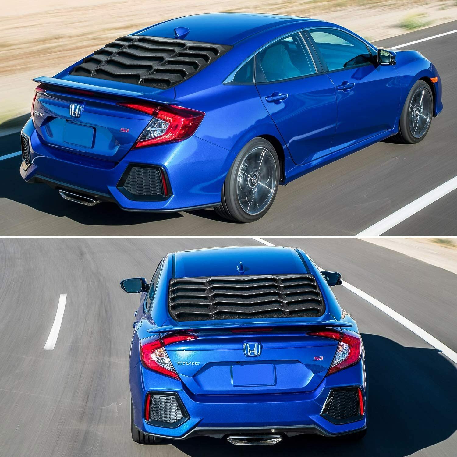 Fits 2016-2021 Honda Civic Sedan Rear Window Louvers Matte Black ABS ...