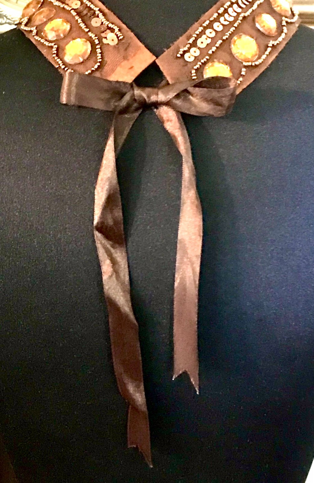 Beaded Golden BIB NECKLACE Brown Base with Sequins and Gold Color ...