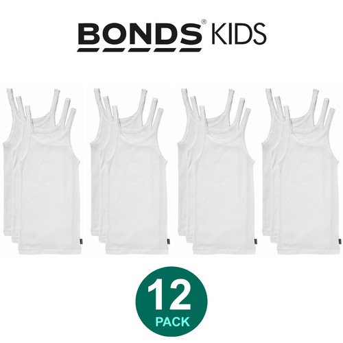 12 Pack Bonds Teena Singlet Girls Kids White Comfy Cotton Tank Top ...