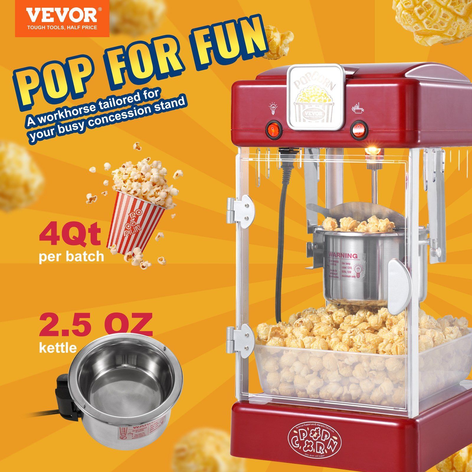 Popcorn Popper Machine Tabletop Popcorn Maker 300W 2.5 Oz Red | eBay