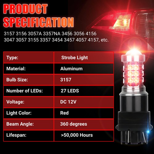 4PCS 3157 LED Red Strobe Flash Blinking Brake Stop Tail Light Parking ...
