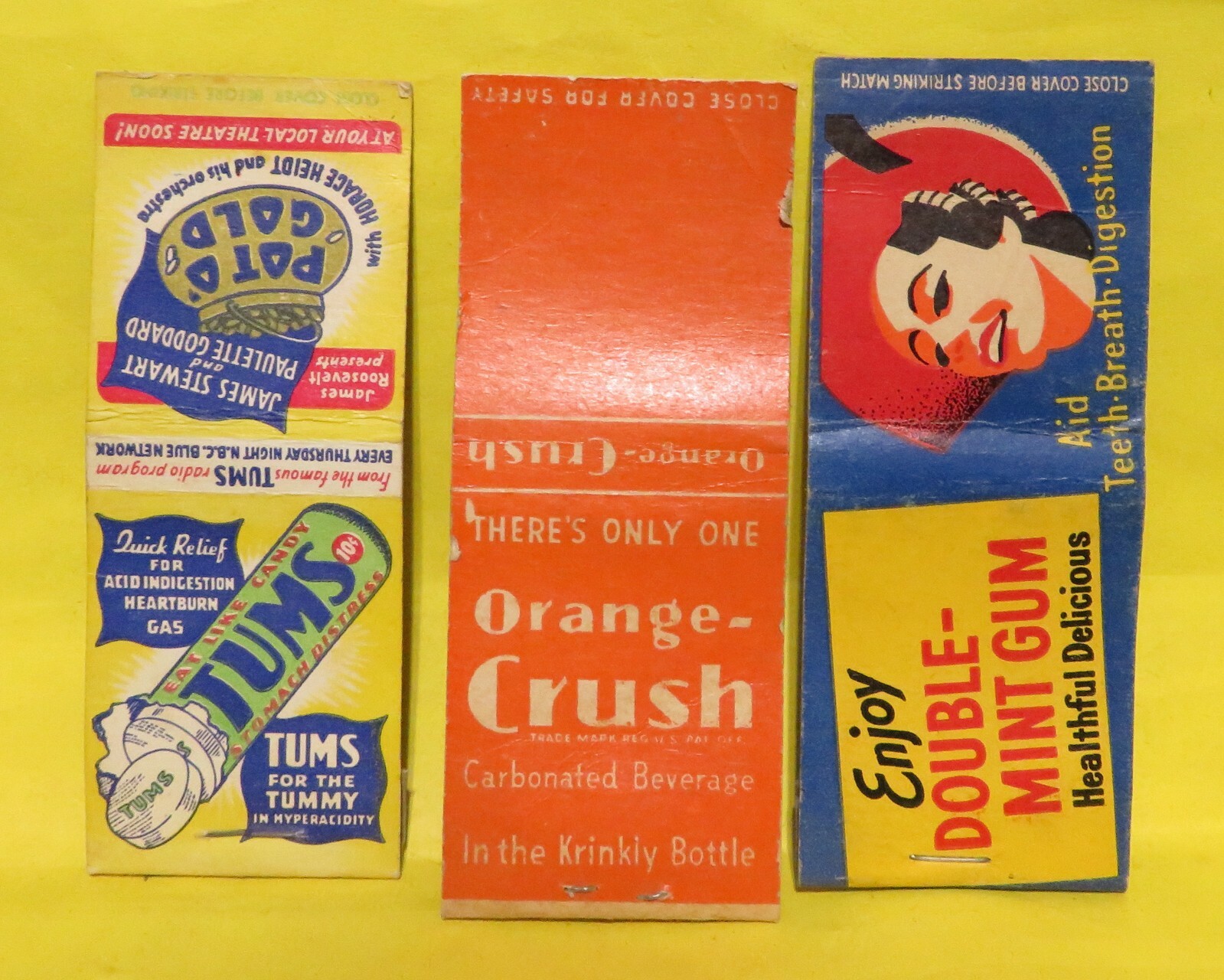 Vintage Double Mint Gum Delicious, TUMS, Orange Crush Matchbook Covers ...
