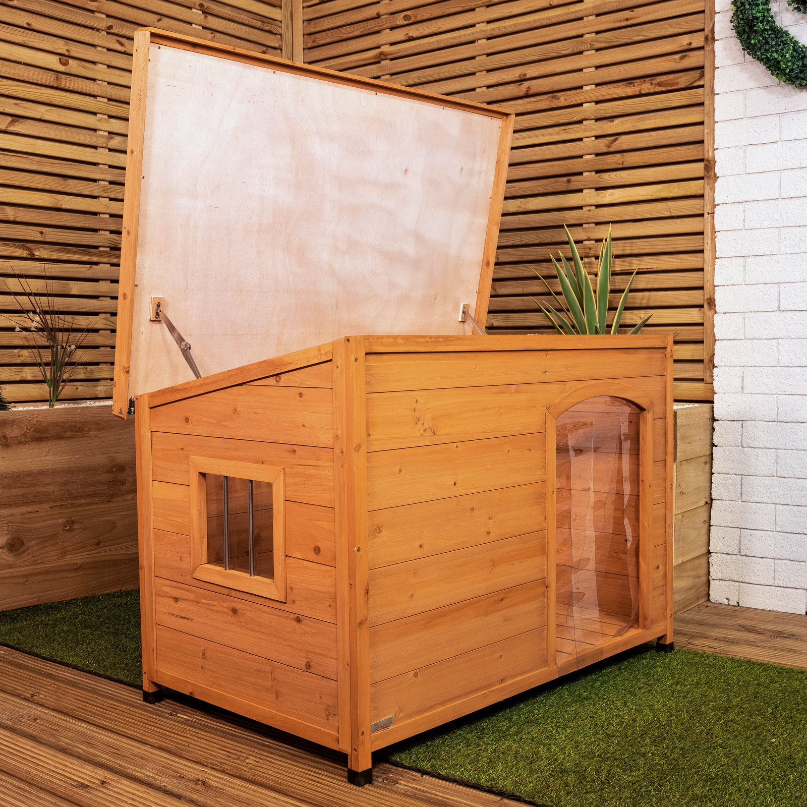 82cm x 1.16m Large Outdoor Garden Wooden Dog House Kennel with Window ...