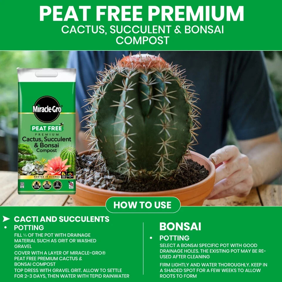 CACTI SUCCULENT COMPOST BONSAI CACTUS SPECIAL PLANTS PEAT FREE MIRACLE ...