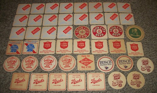 VINTAGE BIG LOT OF 47 ASSORTED CARDBOARD? ADVERTISING BEER COASTERS ...