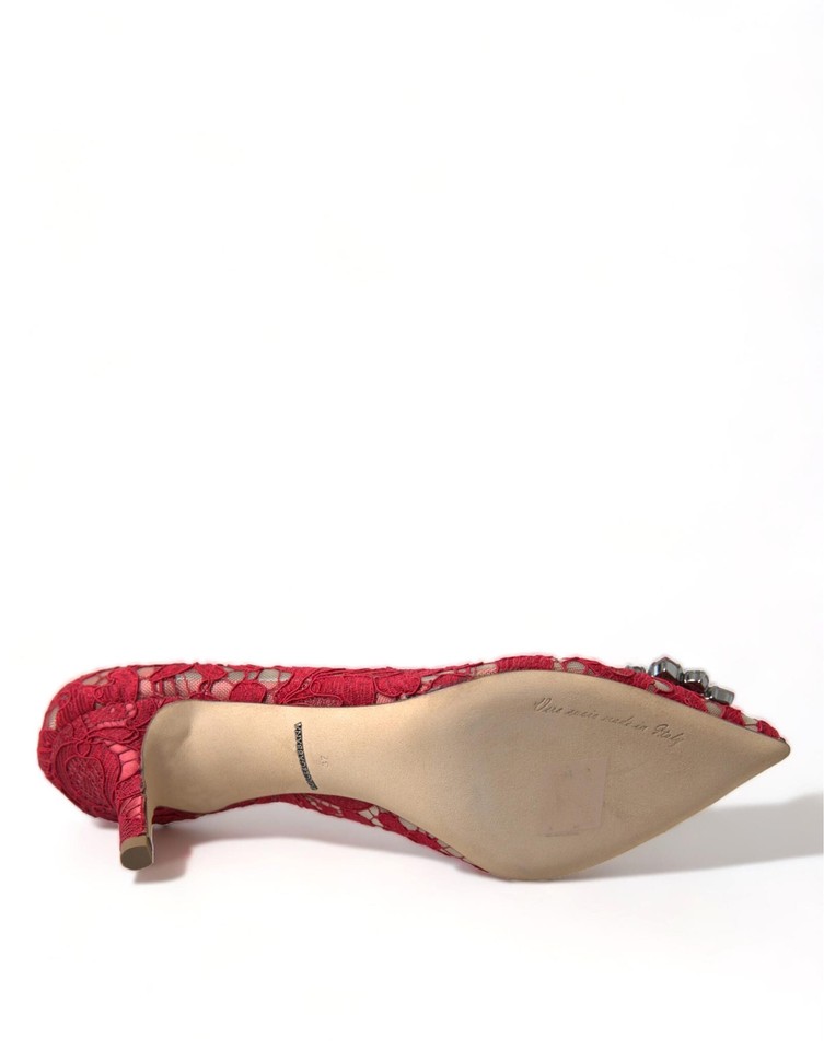 Dolce&Gabbana Women Red Pumps Cotton Blend Crystals Floral Lace High ...