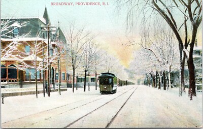 Broadway Street, Providence Rhode Island - d/b Postcard - Streetcar in ...