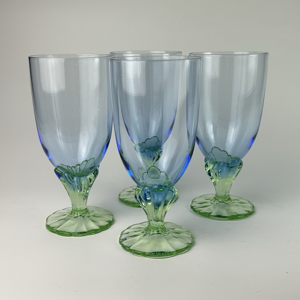 4 Bormioli Rocco Bahia Blue Green 7.5" Footed Iced Tea Water Goblets ...