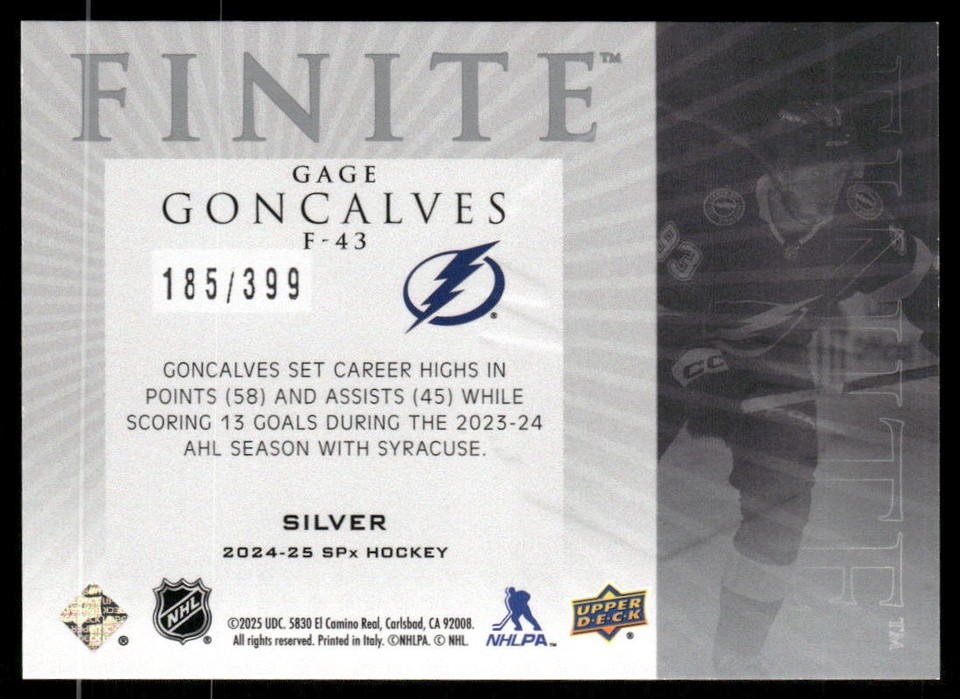 2024-25 SPx Finite Silver #F43 Gage Goncalves /399 - HKY | eBay UK