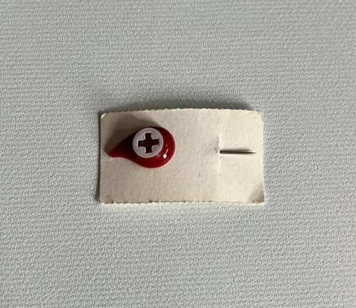 Vintage Plastic Red Cross Blood Drops Lapel Straight Pin (New on Card ...