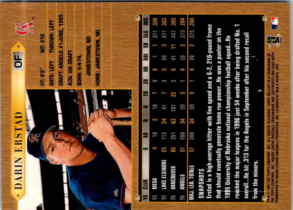 1997 Topps Gallery Darin Erstad #147 California Angels Baseball Card | eBay