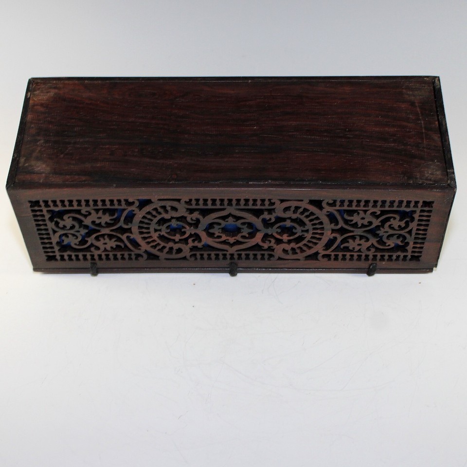Rare Vintage French Reticulated Wood Box Blue Tufted Lining | eBay